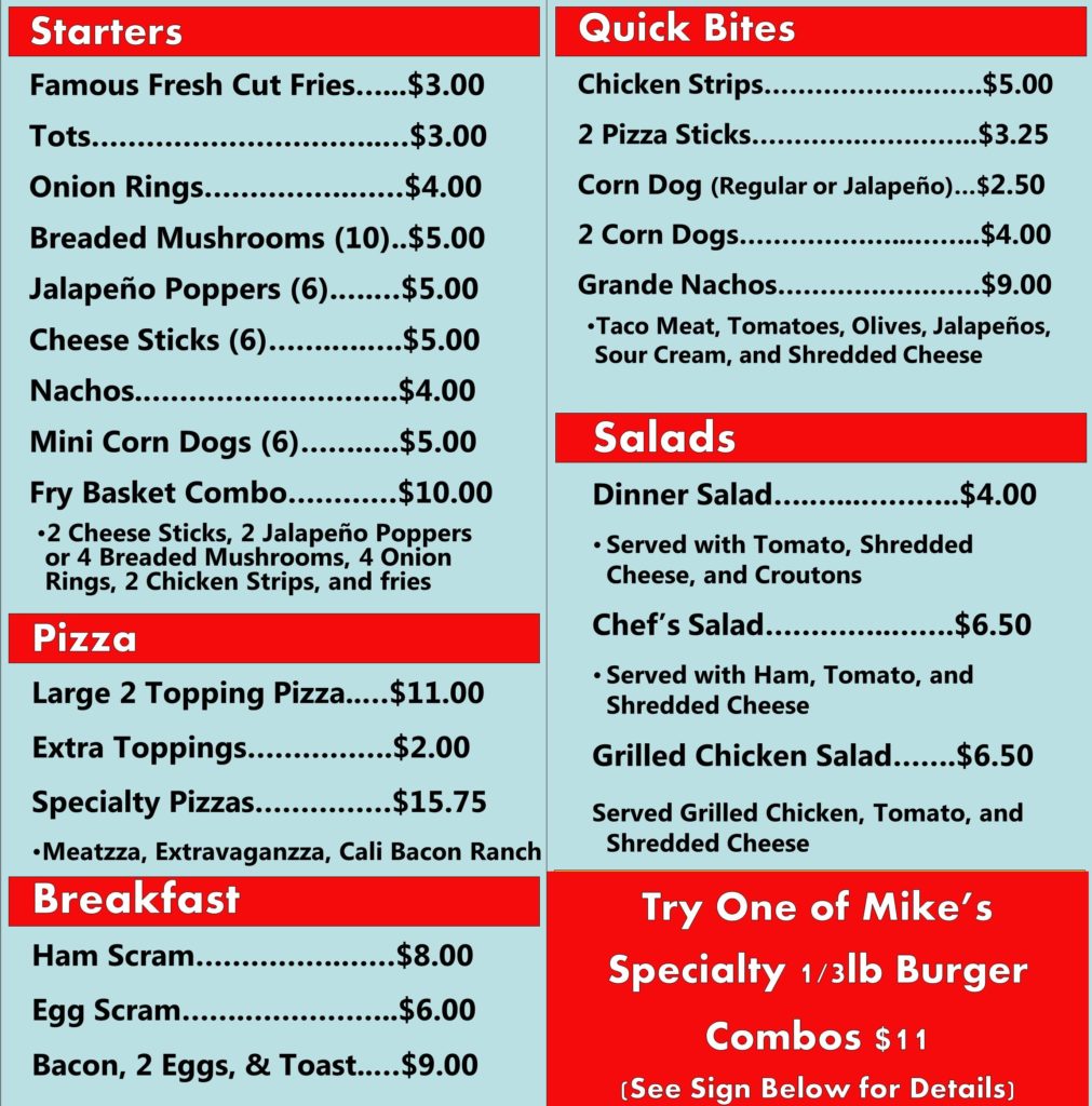 Mike's Grill Menu - Logan Lanes